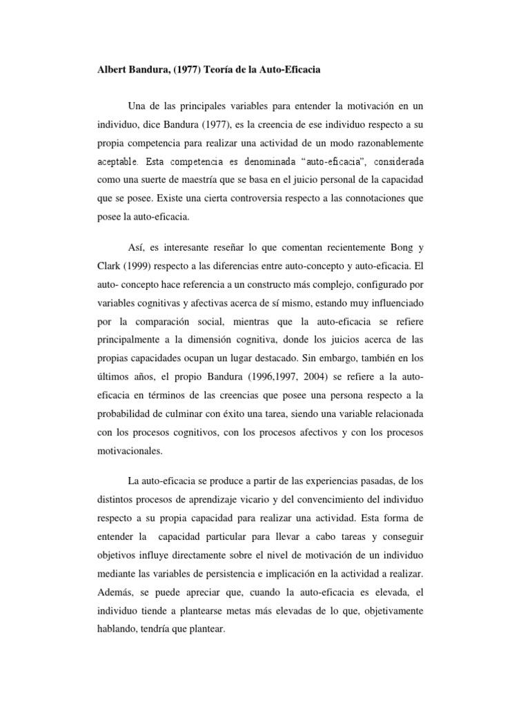 Albert Bandura, (1977) Teoria de La Auto-Eficacia | PDF | Motivación ...