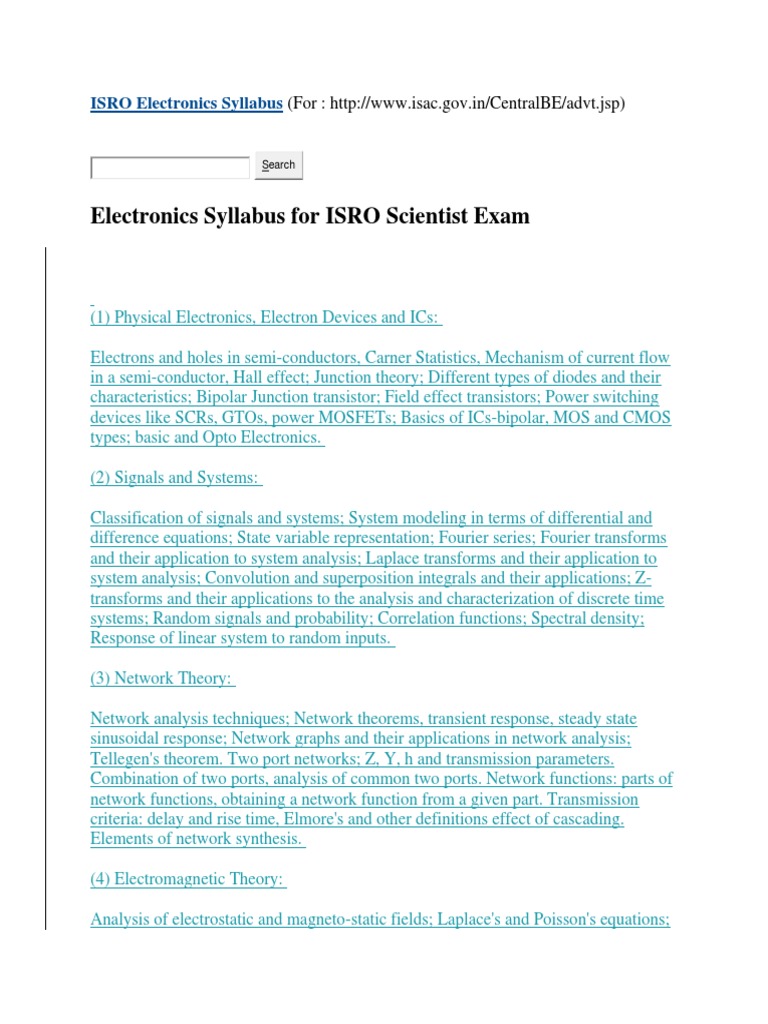 ISRO Electronics Syllabus | PDF | Microwave | Logic Gate