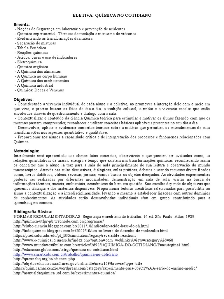 Ementa de Atividade Eletiva | PDF | Química | Science