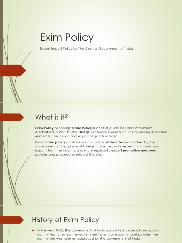 Exim Policy: Export Import Policy by The Central Government of India | PDF