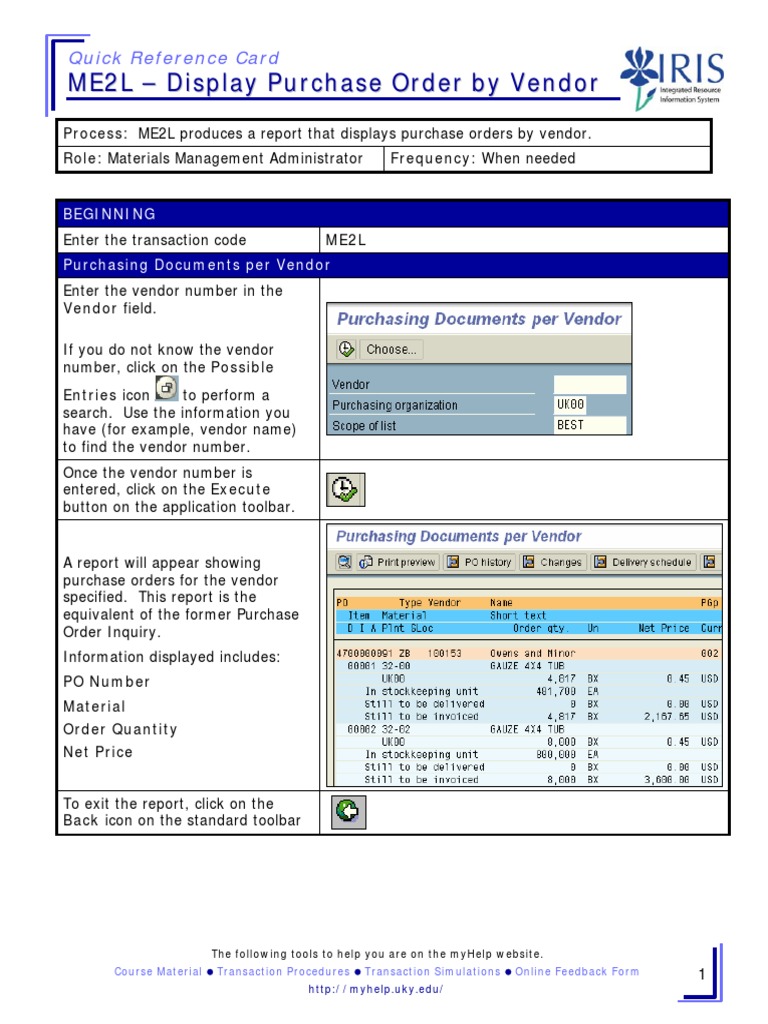 QRC ME2L Display PO by Vendor PDF | PDF