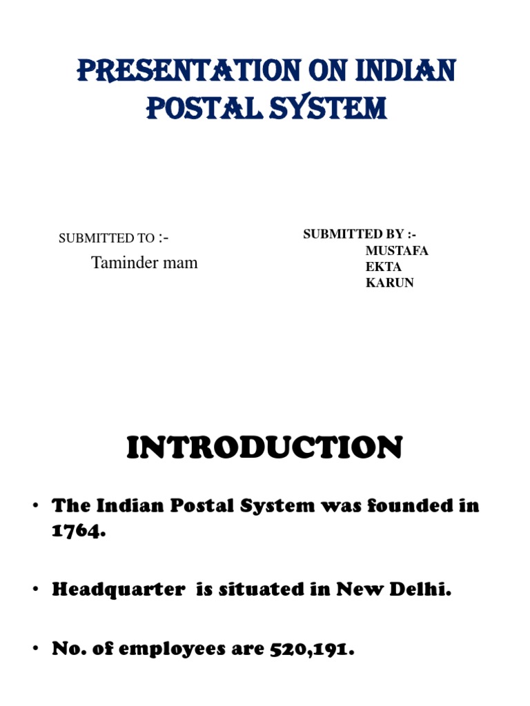 Presentation On Indian Postal System | PDF