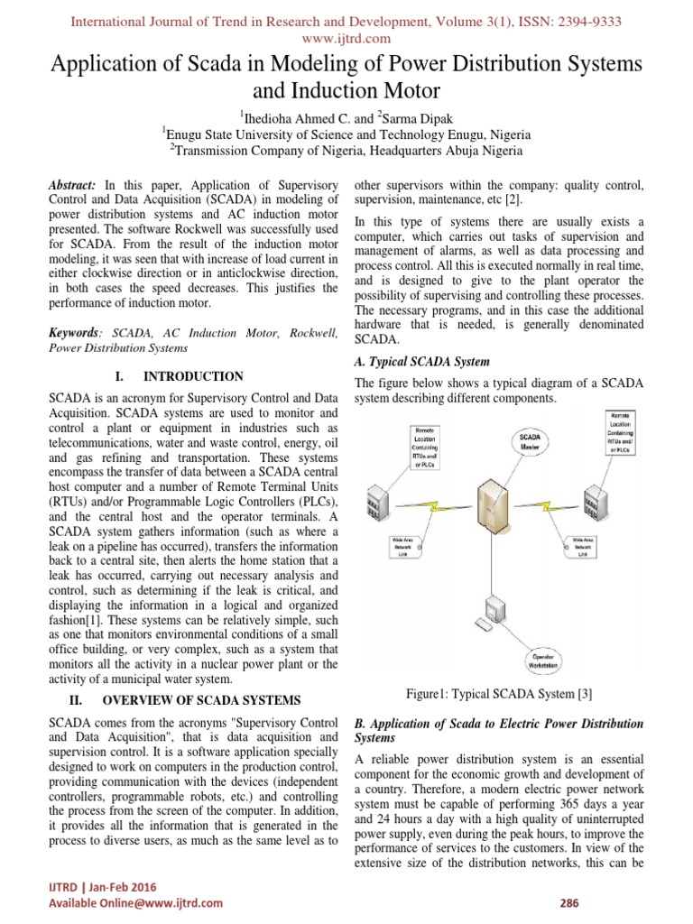 Application of Scada in Modeling of Power Distribution Systems and Induction Motor | PDF ...