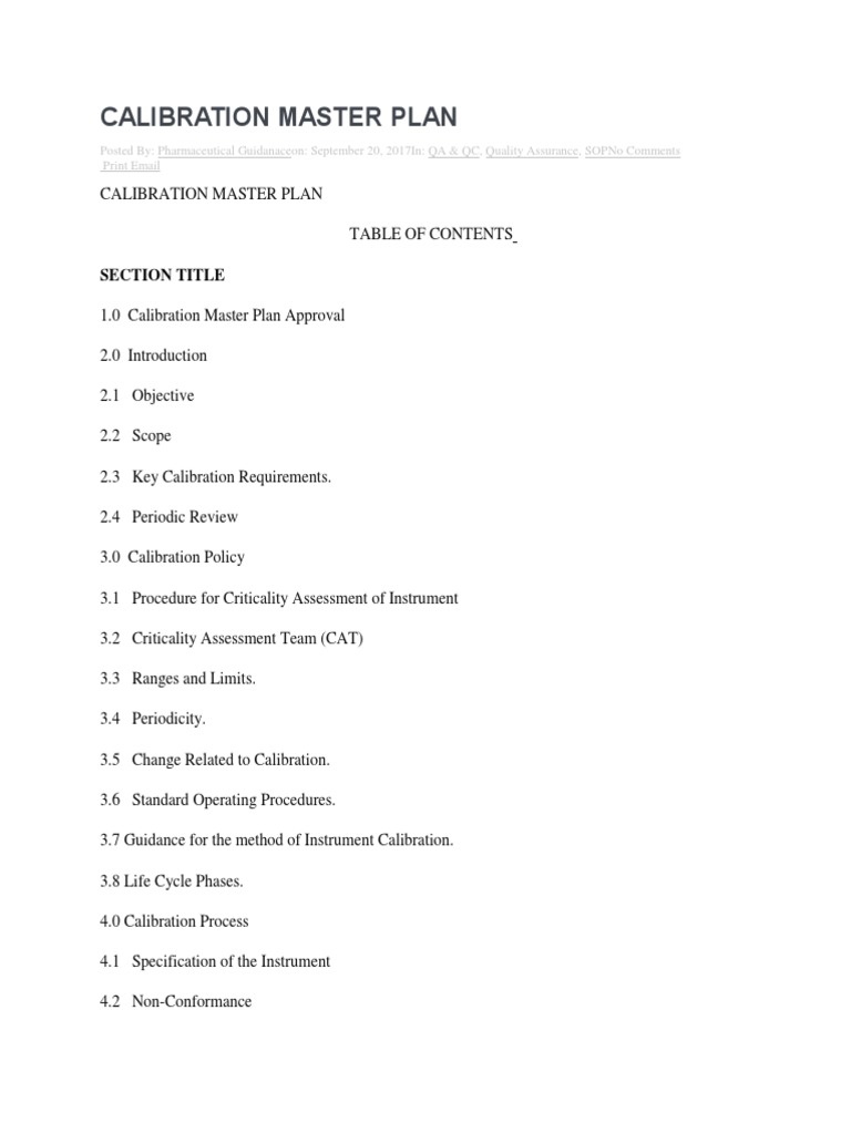 Calibration Master Plan Overview | PDF | Calibration | Verification And ...