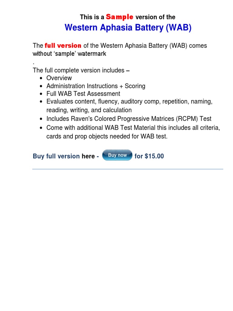 Western Aphasia Battery Test WAB Sample 2 | PDF | Aphasia | Speech