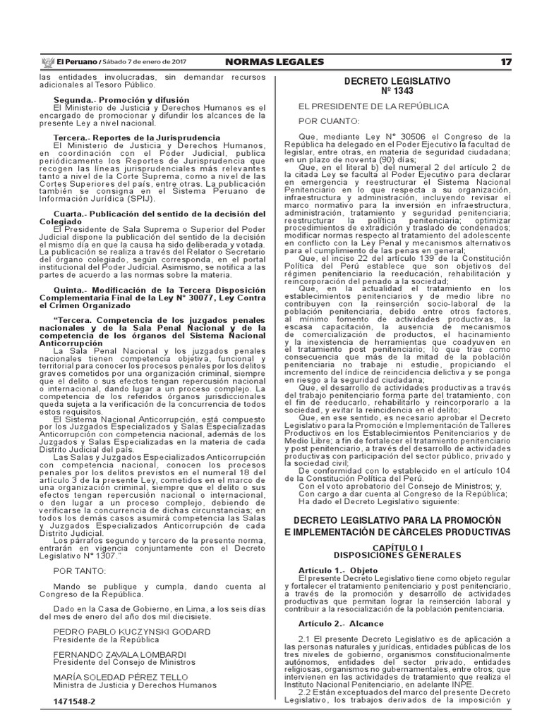 Decreto Legislativo 1343: Sistema Penitenciario | PDF | Derecho laboral ...