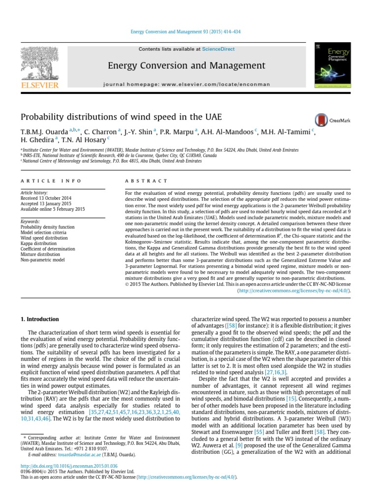 Probability Distribution of Wind Speeds in The UAE | PDF | Probability ...