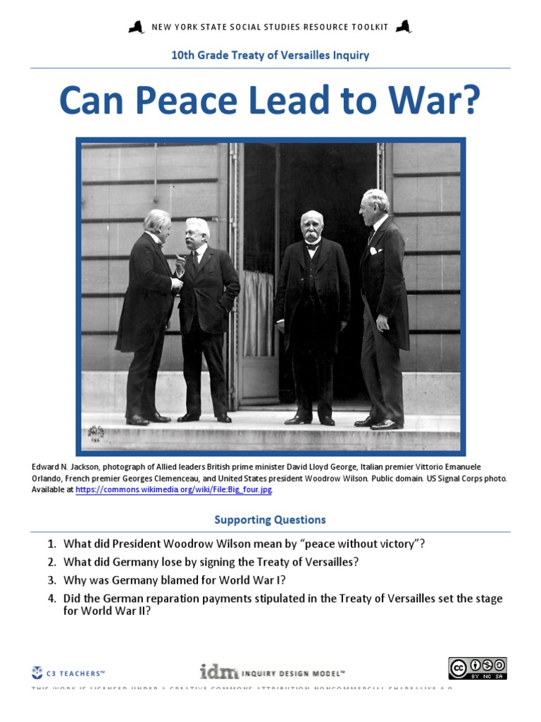 Can Peace Lead To War?: 10th Grade Treaty of Versailles Inquiry | PDF ...