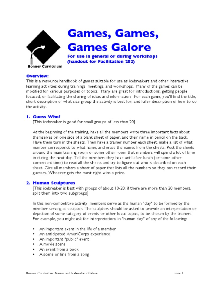 Games, Games, Games Galore: For Use in General or During Workshops ...