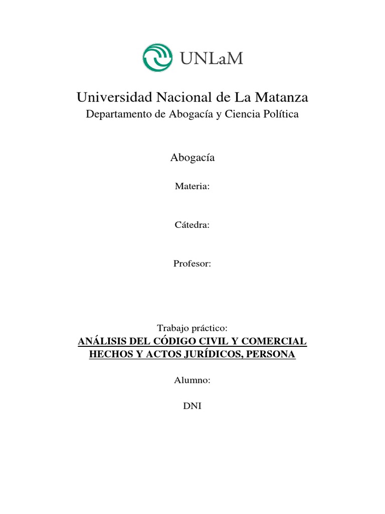 Modelo Carátula Trabajo Practico Universitario Unlam | PDF