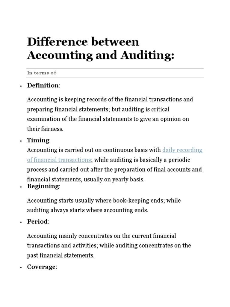 Difference Between Accounting and Auditing | Financial Audit | Auditor ...