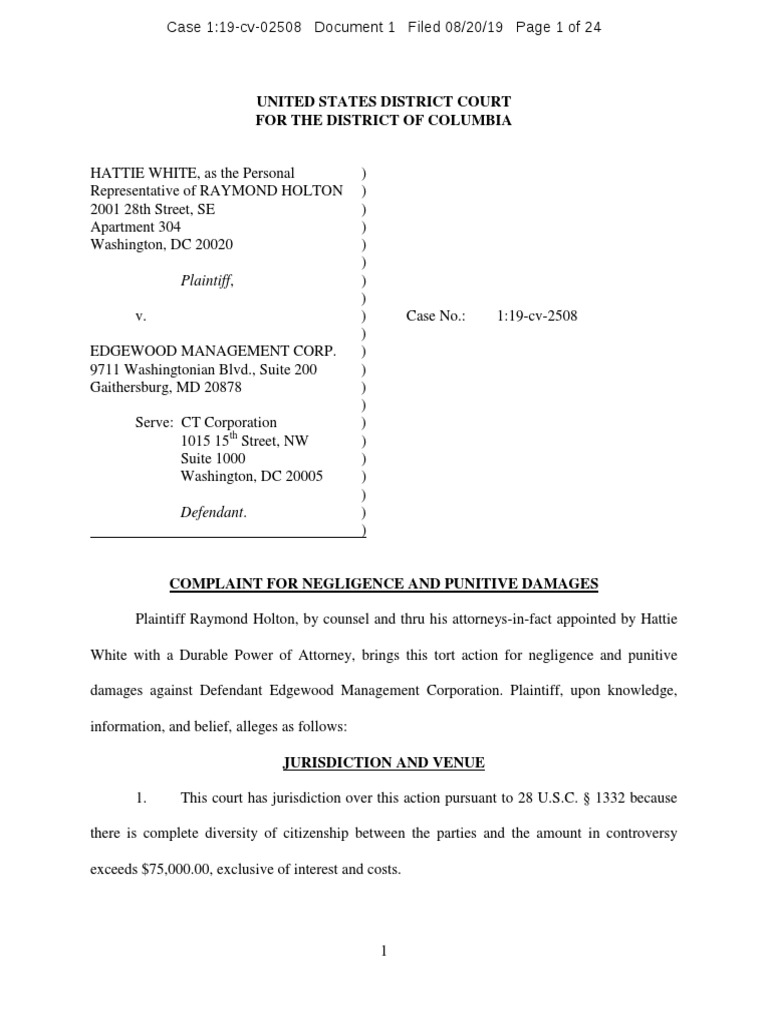 Arthur Capper Senior Apartments Fire Lawsuit | PDF | Negligence | Damages