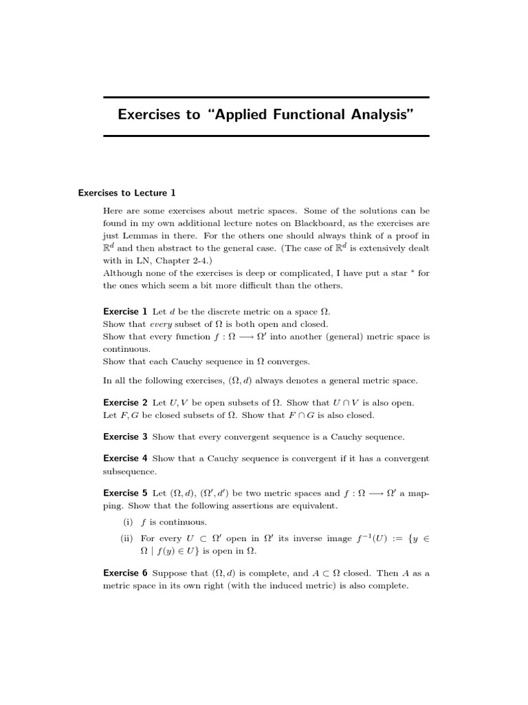 Exercises To "Applied Functional Analysis" | Download Free PDF | Linear ...