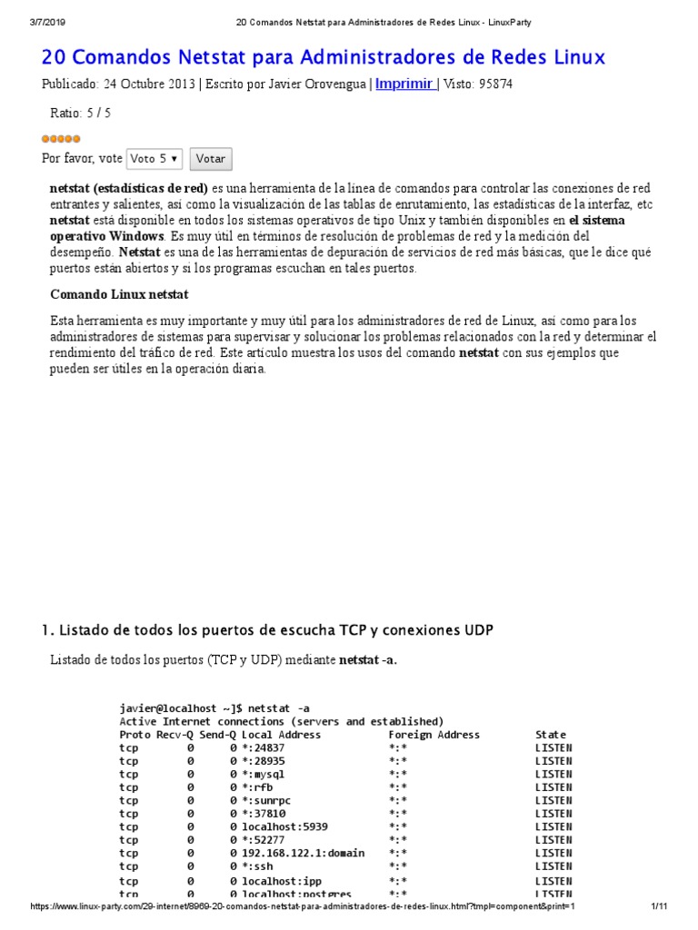 Profundizando El Comando Netstat | PDF | Protocolo de Control de Transmisión | Protocolos de ...