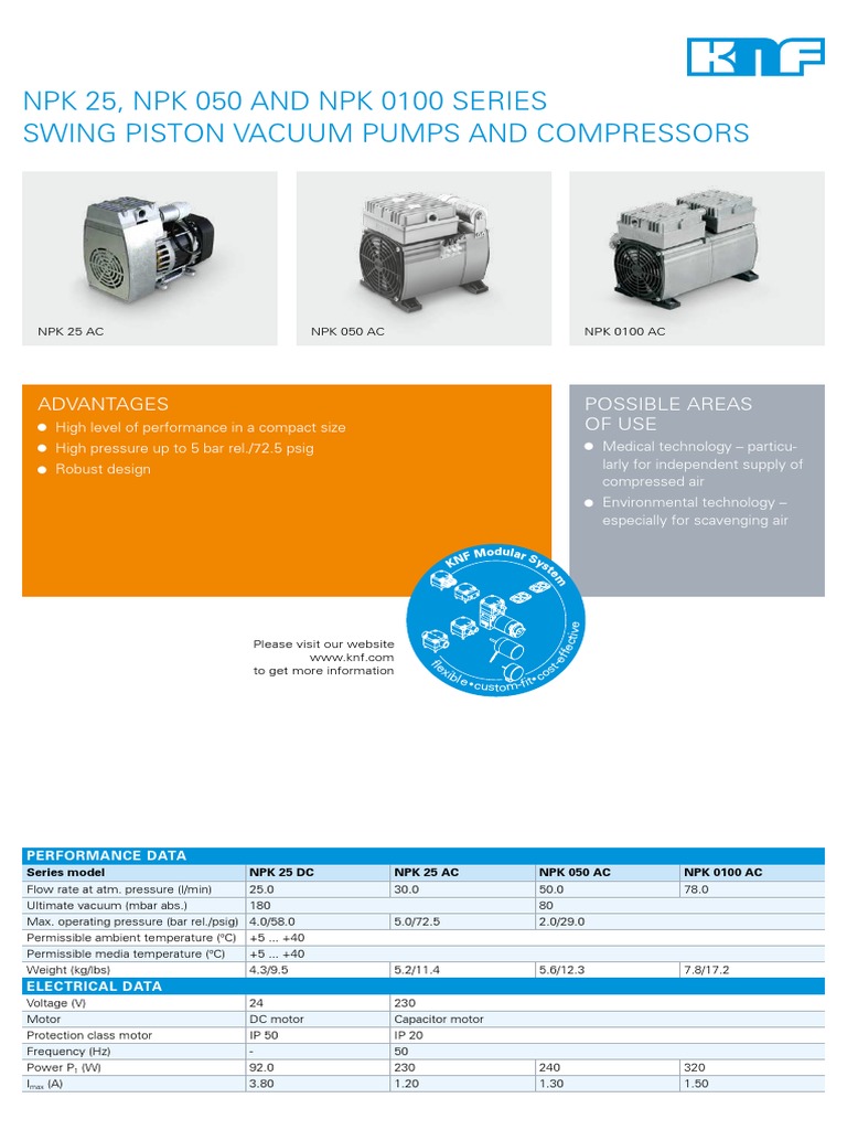 NPK 25, NPK 050 and NPK 0100 Series Swing Piston Vacuum Pumps and ...
