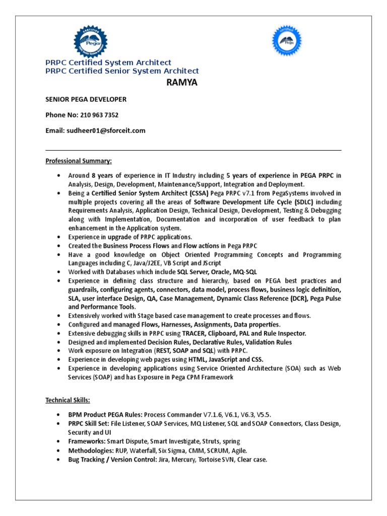 Ramya: Senior Pega Developer Phone No | PDF | Software Development ...