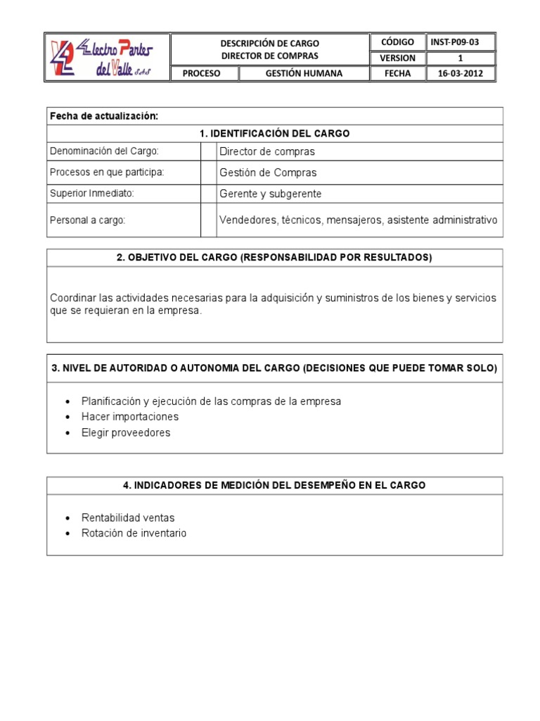 Director de Compras: Descripción del Perfil y Funciones | PDF | Calidad ...
