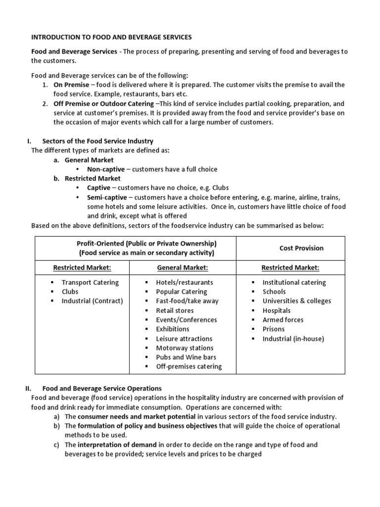 Introduction To Food and Beverage Services | PDF | Foodservice | Bar