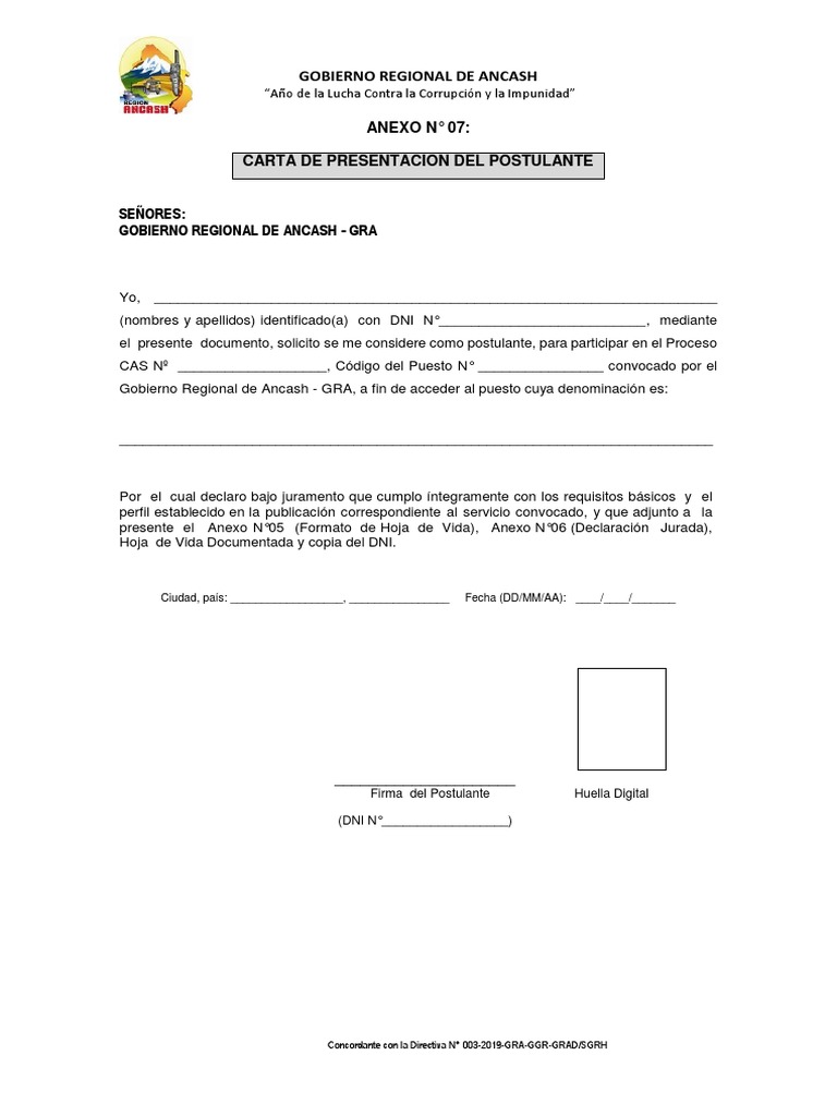 Anexo n7 Carta de Presentacion Del Postulante | PDF