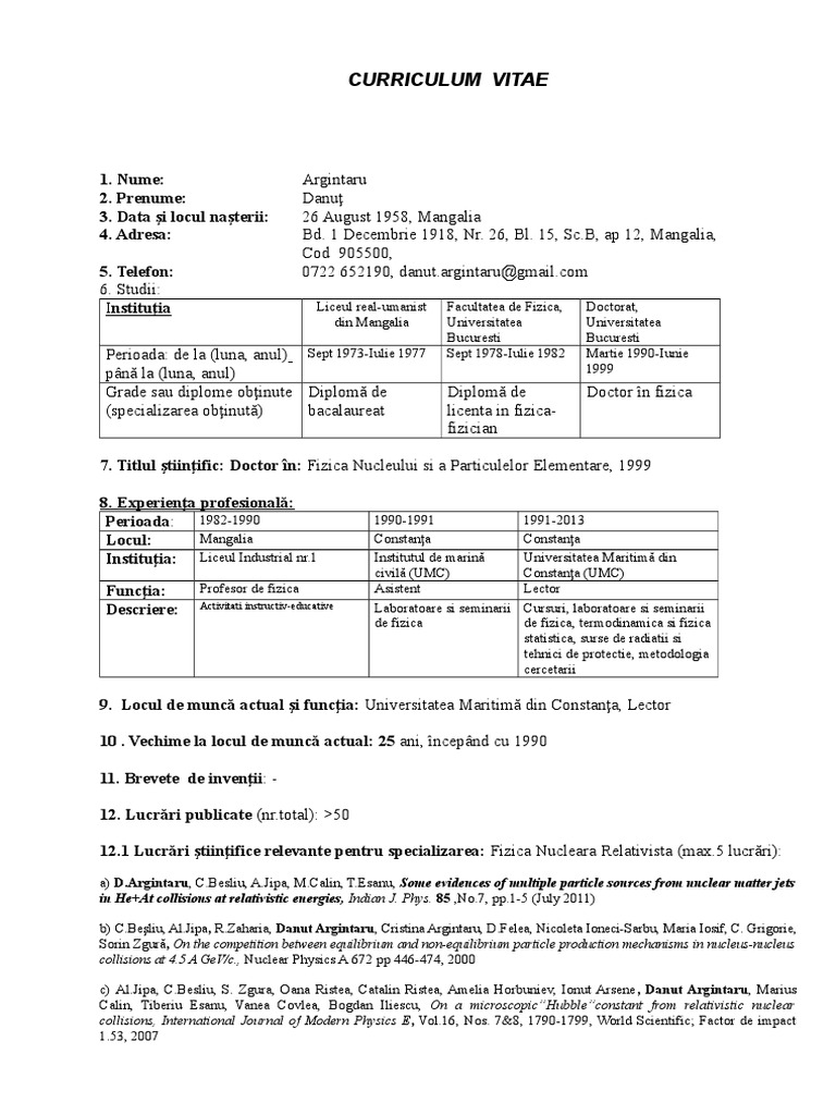 CV Argintaru Danut | PDF