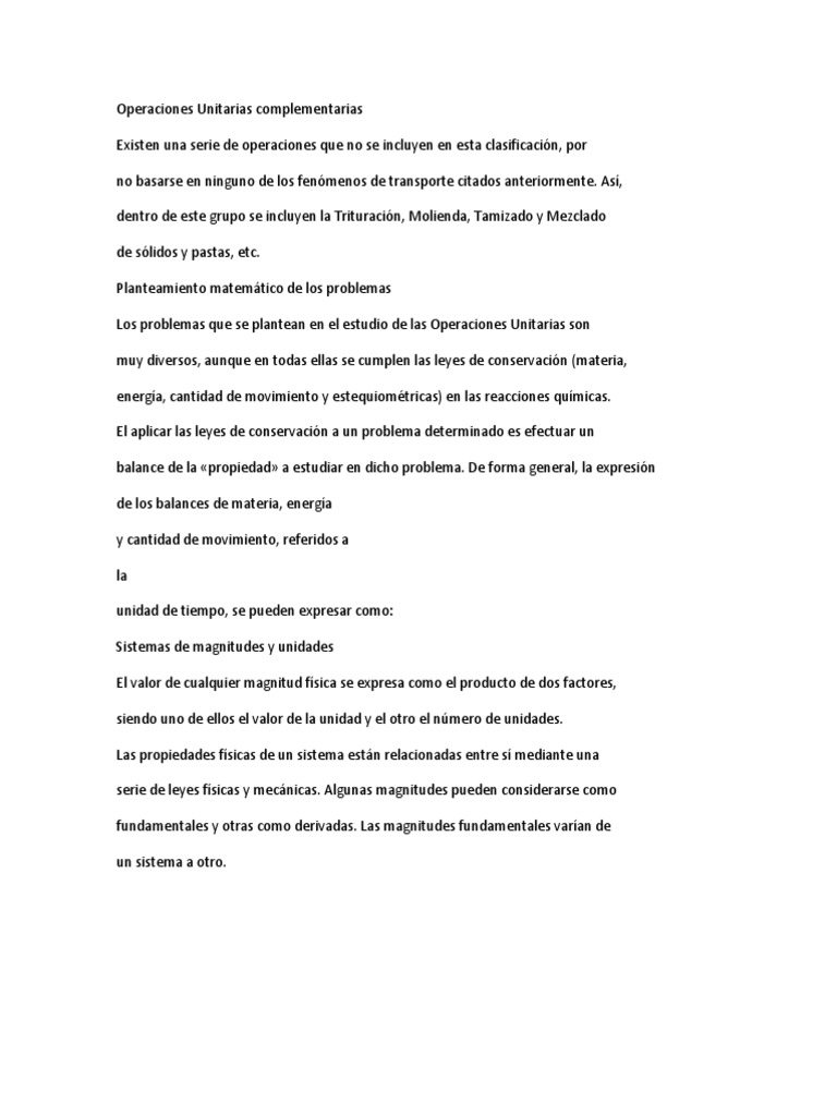 Operaciones Unitarias Complementarias | PDF