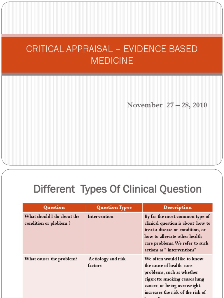 Critical Apprasial Ebm | PDF | Randomized Controlled Trial | Evidence ...