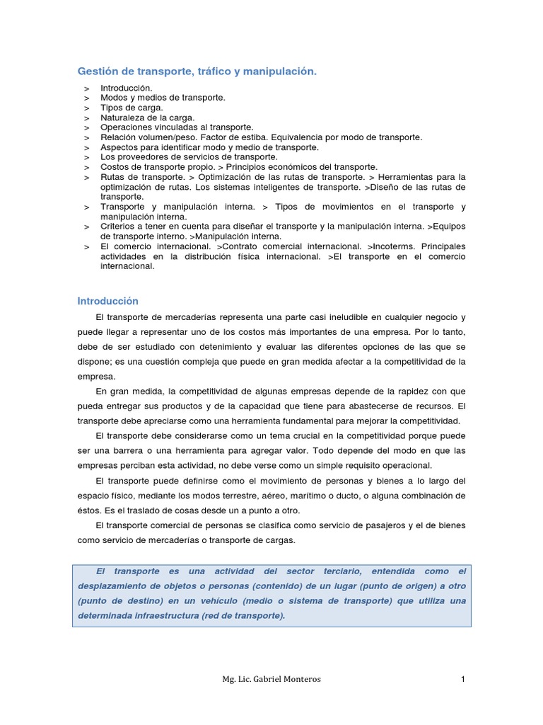 Gestión de Tráfico Transporte y Manipulacion | PDF | Outsourcing ...