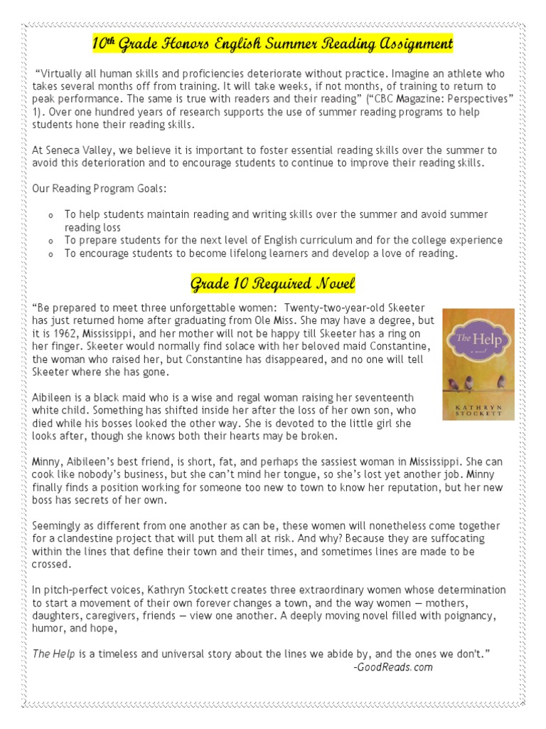 10th Grade Summer Reading: The Help | PDF | Word | Cognition