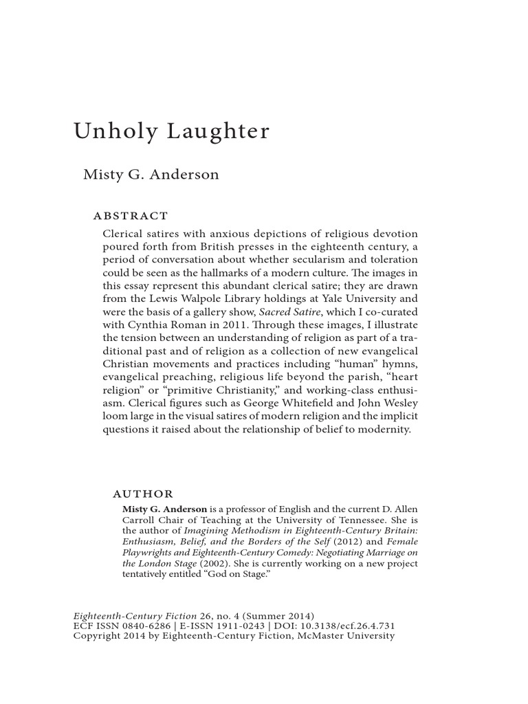Unholy Laughter | PDF | Methodism | John Wesley