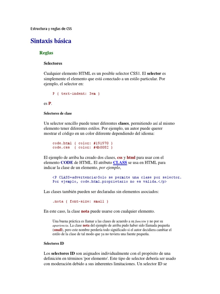Estructura y Reglas de CSS | PDF | Hipervínculo | Hojas de estilo en ...