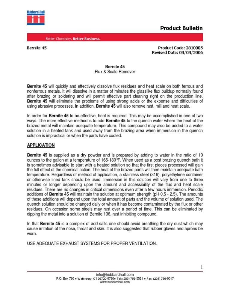 Product Bulletin: Bernite 45 Product Code: 2810005 Revised Date: 03/03 ...