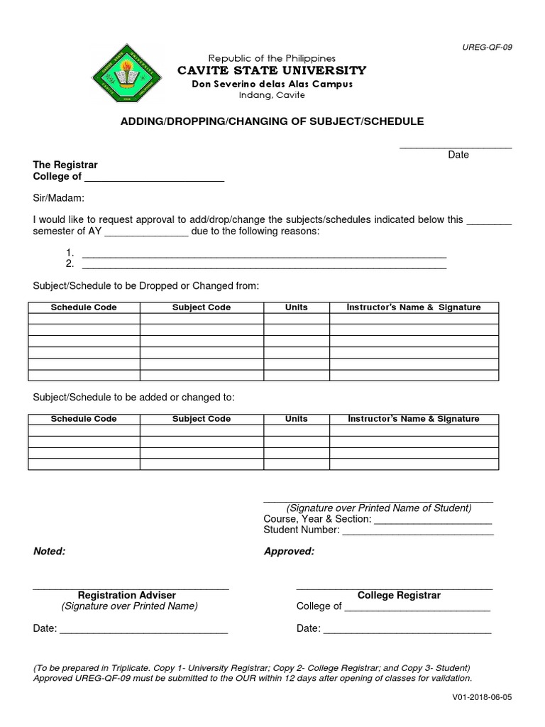 UREG-QF-09 Adding - Dropping - Changing of Subject - Schedule Form ...