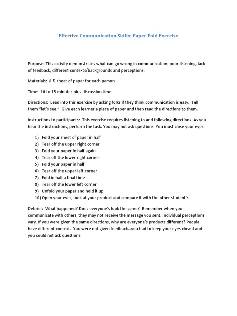 Effective Communication Skills Paper Fold Activity | PDF