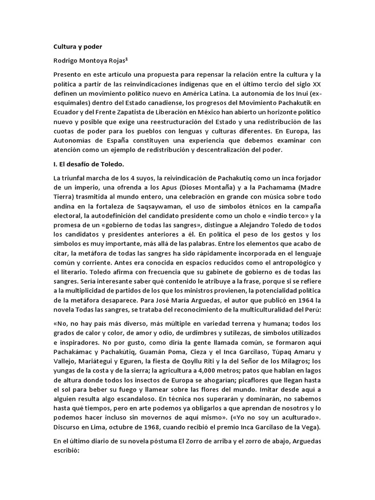 Propuesta de Rodrigo Montoya Rojas PDF | PDF | Perú | Multiculturalismo