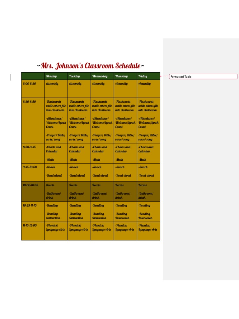 Classroom Schedule For 2019-2020 | PDF | Language Arts & Discipline ...