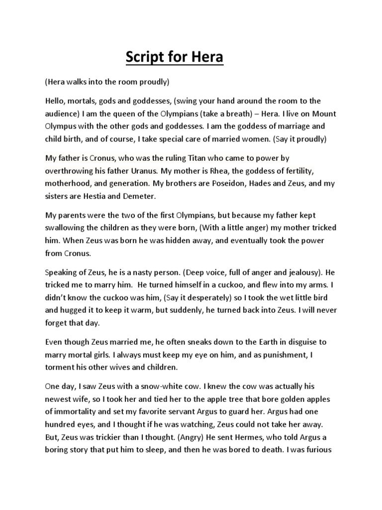 Hera Script Final 15t39u4 | PDF | Twelve Olympians | Hera