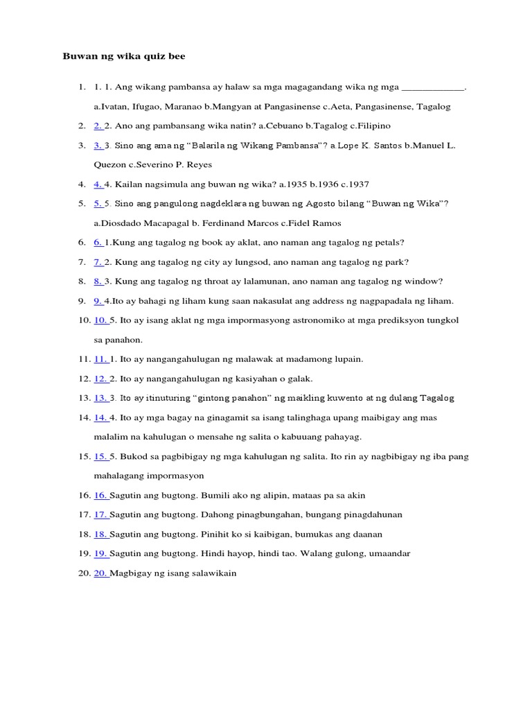 Buwan NG Wika Quiz Bee | PDF