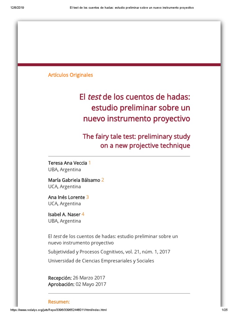 El Test de Los Cuentos de Hadas - Estudio Preliminar Sobre Un Nuevo ...