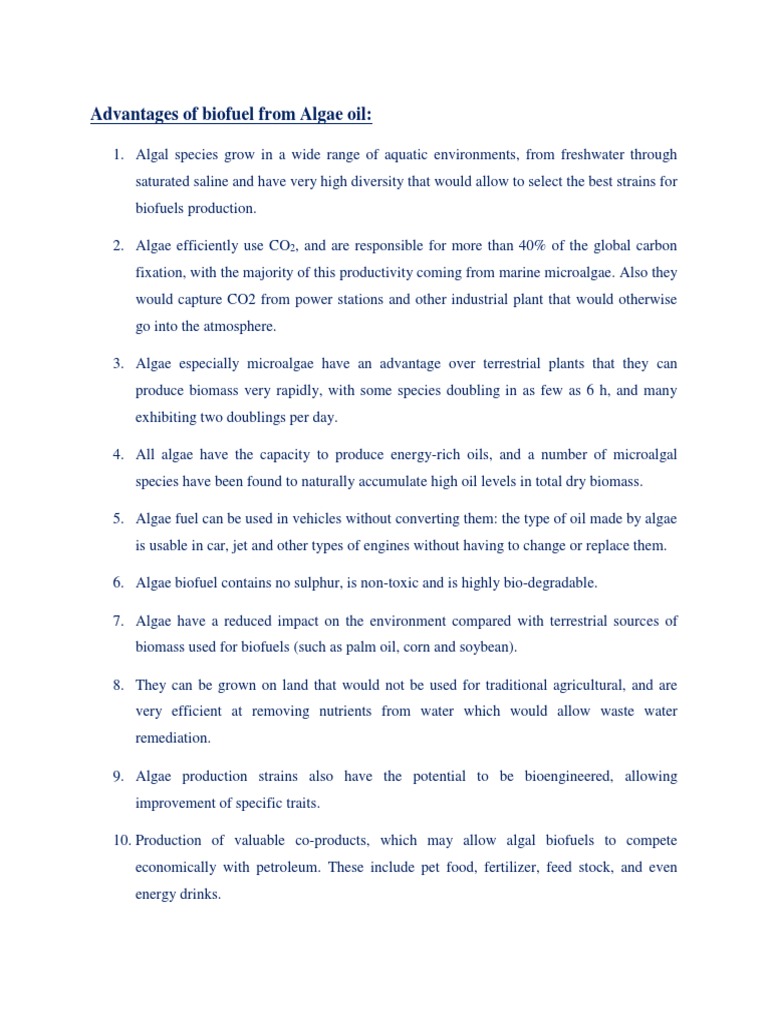 Advantages and Disadvantages of Biofuel | PDF | Algae Fuel | Biofuel