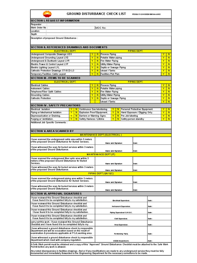 Ground Disturbance Checklist and Approval | PDF | Nature