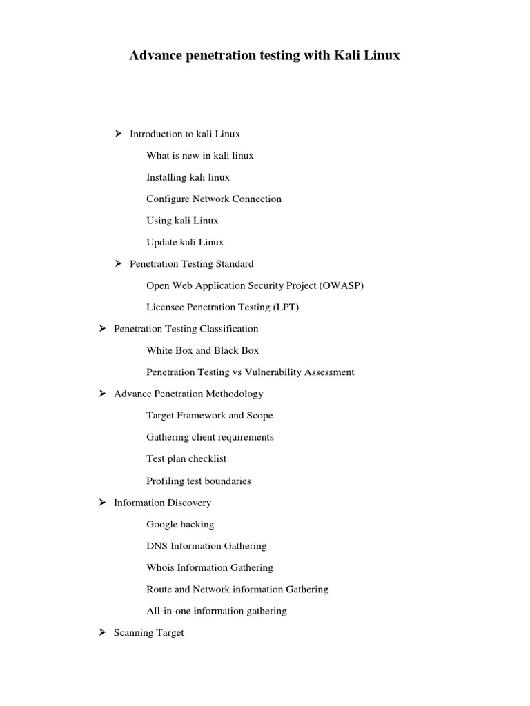 Advance Penetration Testing Kali Linux Training | PDF | Penetration ...