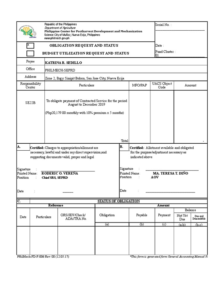 Obligation Request and Status Budget Utilization Request and Status ...