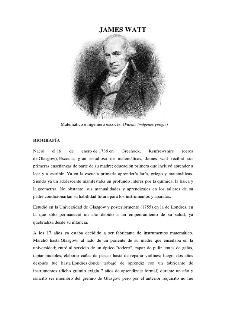 James Watt: Innovador de la Máquina de Vapor | PDF | Máquina de vapor ...