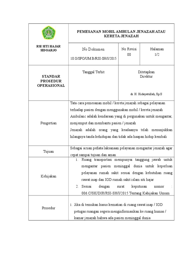 Sop Pemakaian Mobil Jenazah | PDF