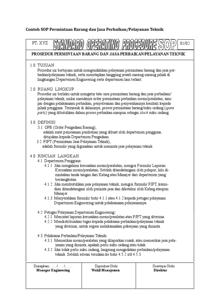 Contoh SOP Permintaan Barang Dan Jasa Perbaikan | PDF