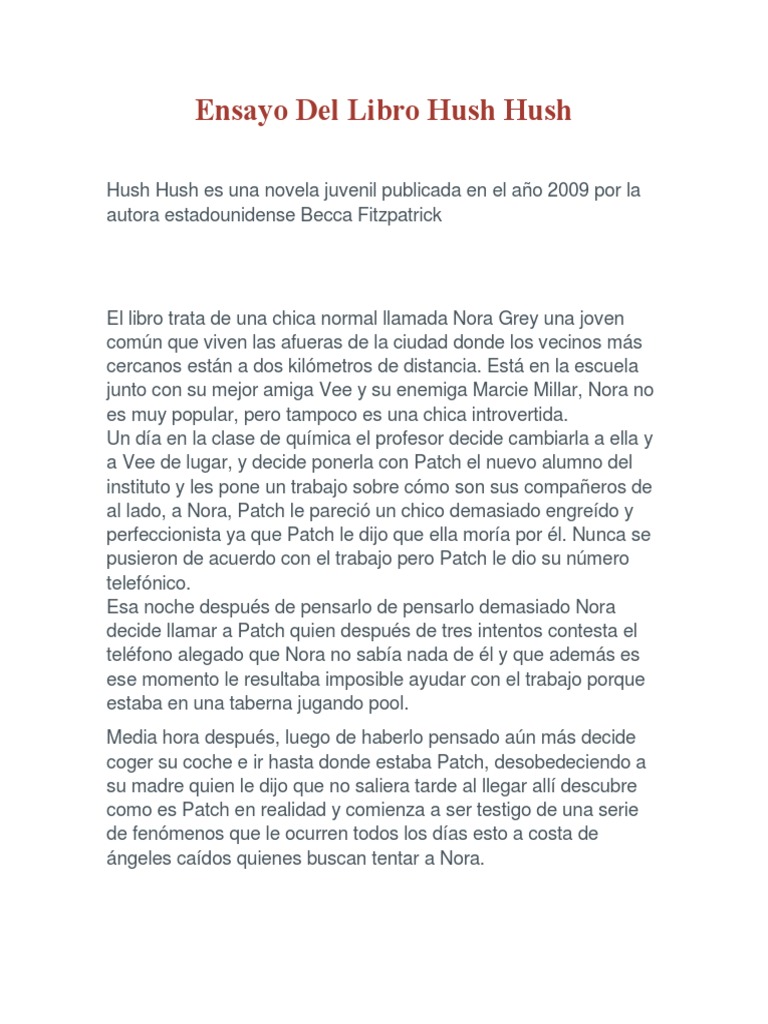Ensayo Del Libro Hush Hush | PDF