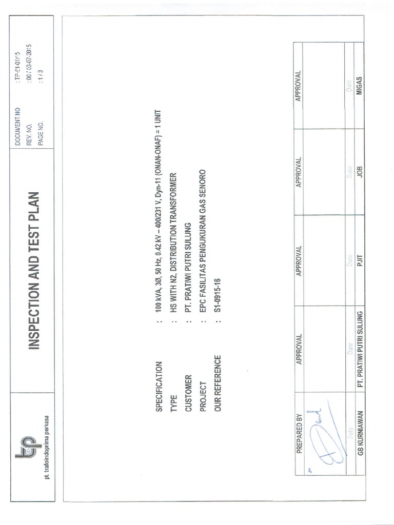 Contoh ITP Trafo PDF | PDF