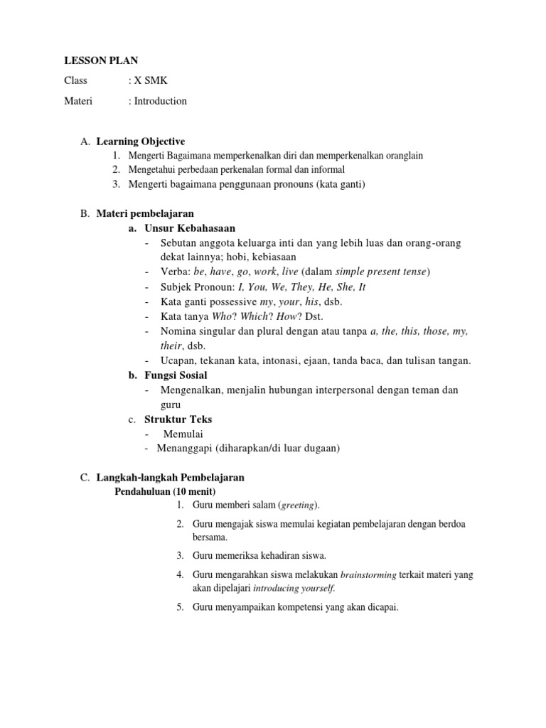 LESSON PLAN Introduction | PDF