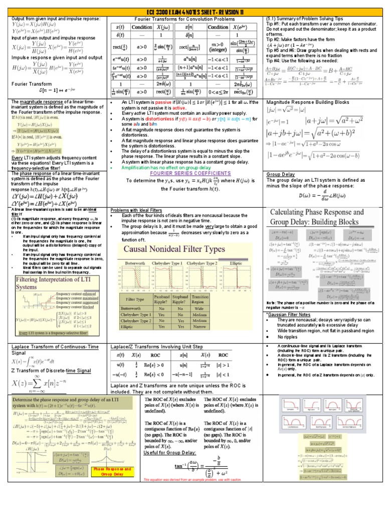 ECE 3300 Exam 4 Notes Sheet | PDF | Filter (Signal Processing) | Low ...