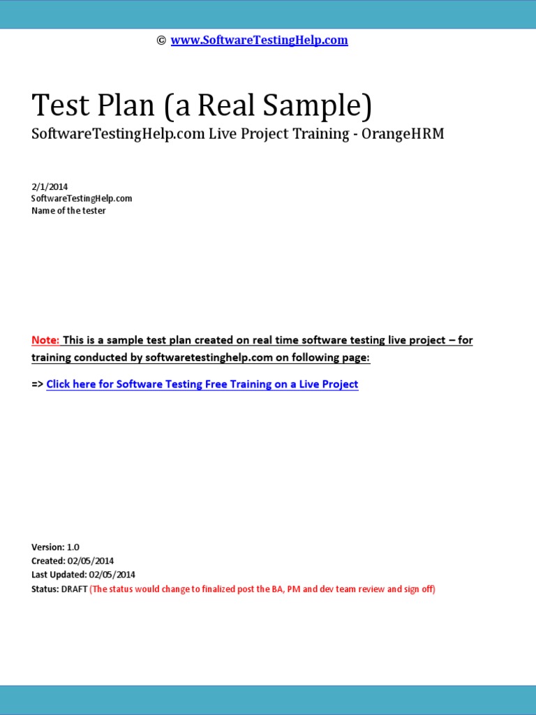 Test Plan | PDF | Software Testing | Software Bug